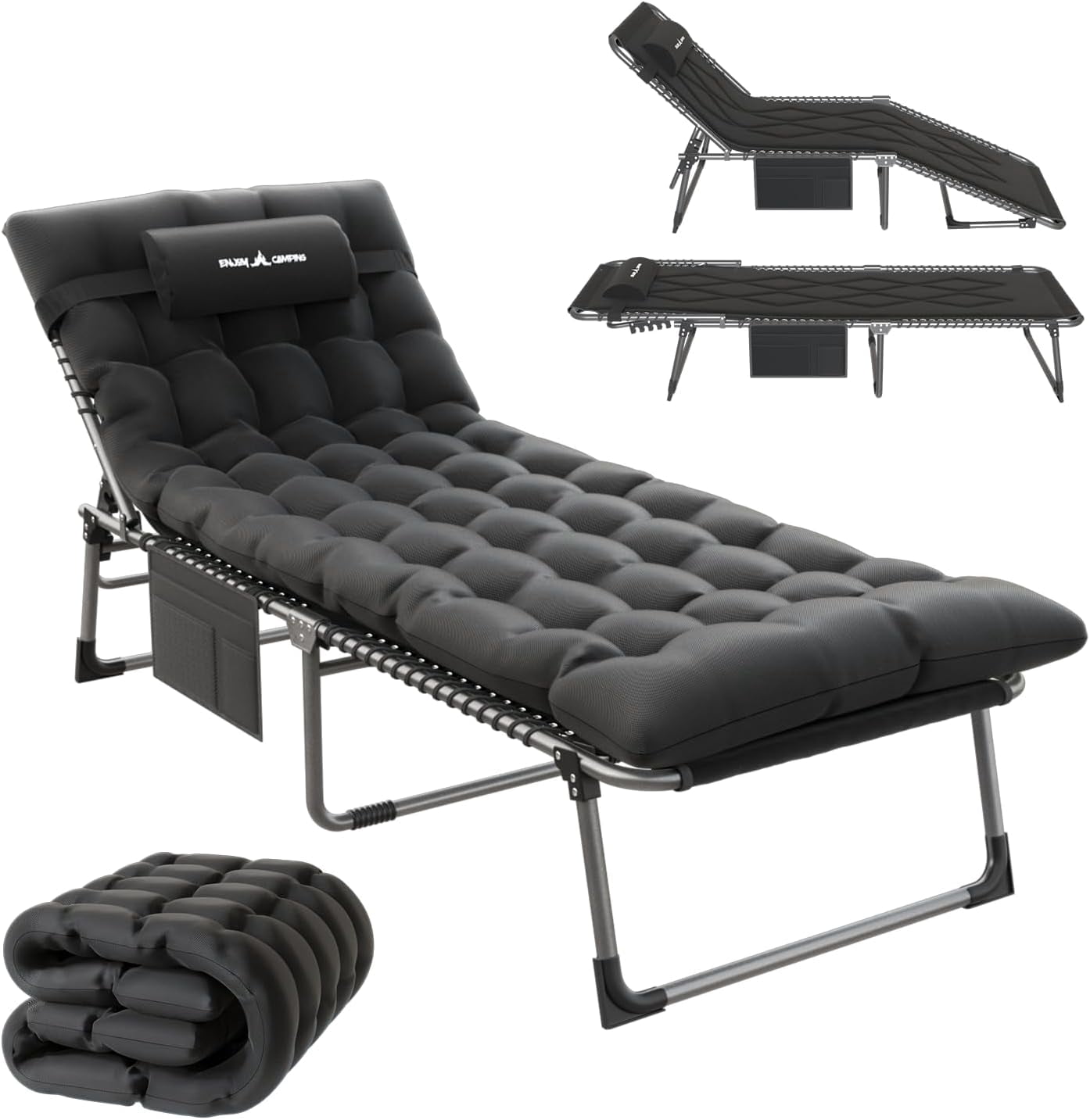 Techmilly Outdoor Portable Reclining Sun Chair, Padded Camping Cot with ...