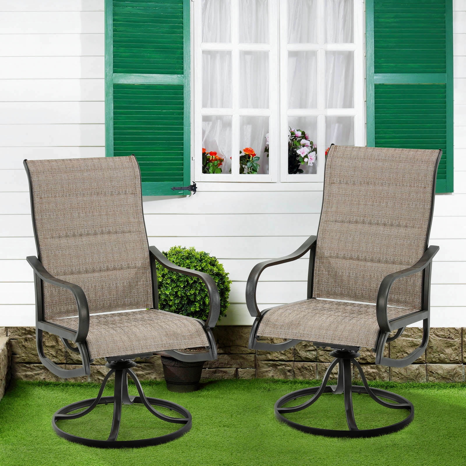 Techmilly Patio Swivel Chairs Set of 2, Outdoor Dining Chairs High Back ...