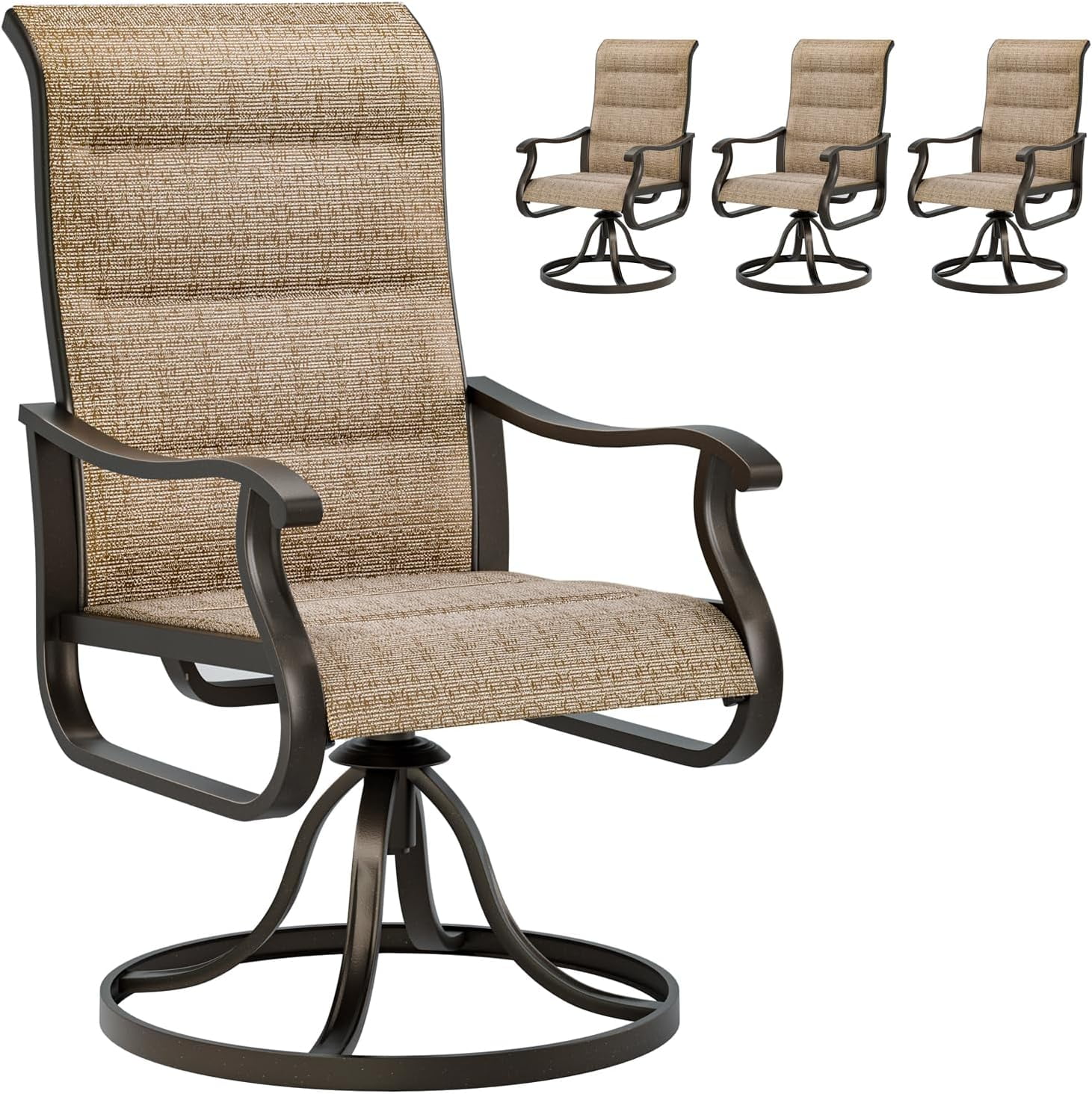 Techmilly 4-Piece Patio Swivel Chairs, High Back Outdoor Dining, All ...