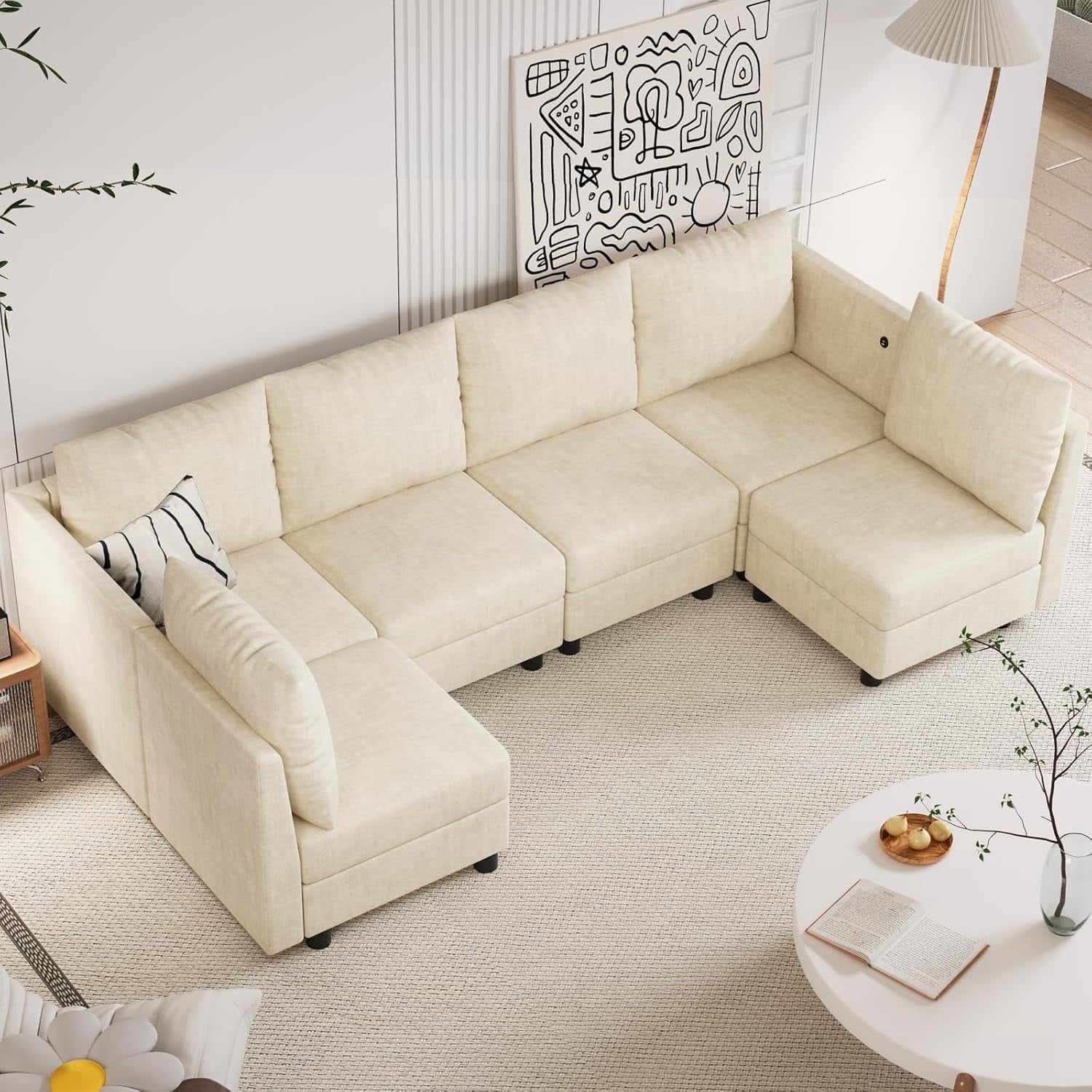 Techmilly Sectional Chenille Sofa, 6 Seats Modular Convertible Couch ...