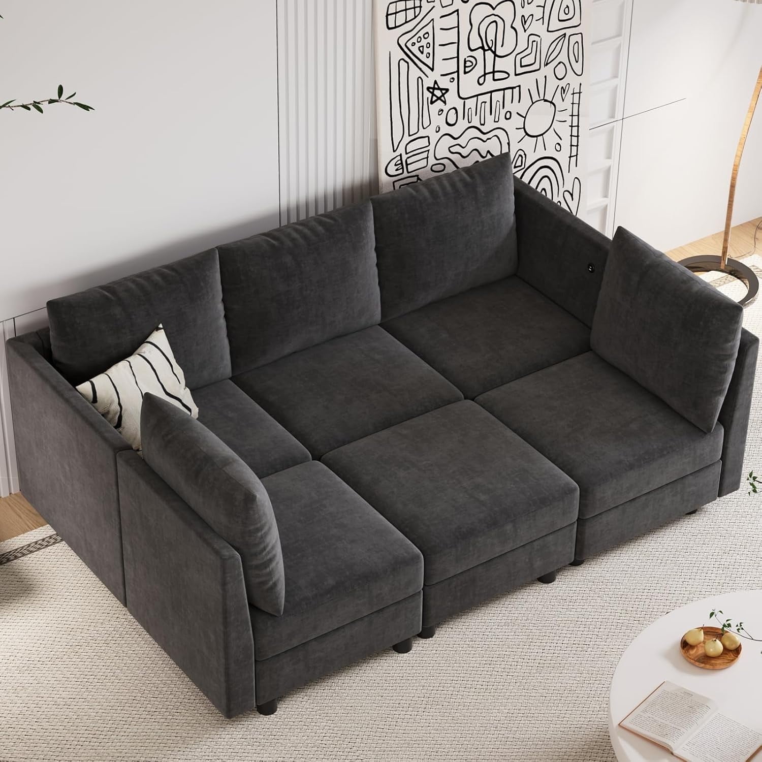 Techmilly Sectional Chenille Sofa, 6 Seats Modular Convertible Couch ...