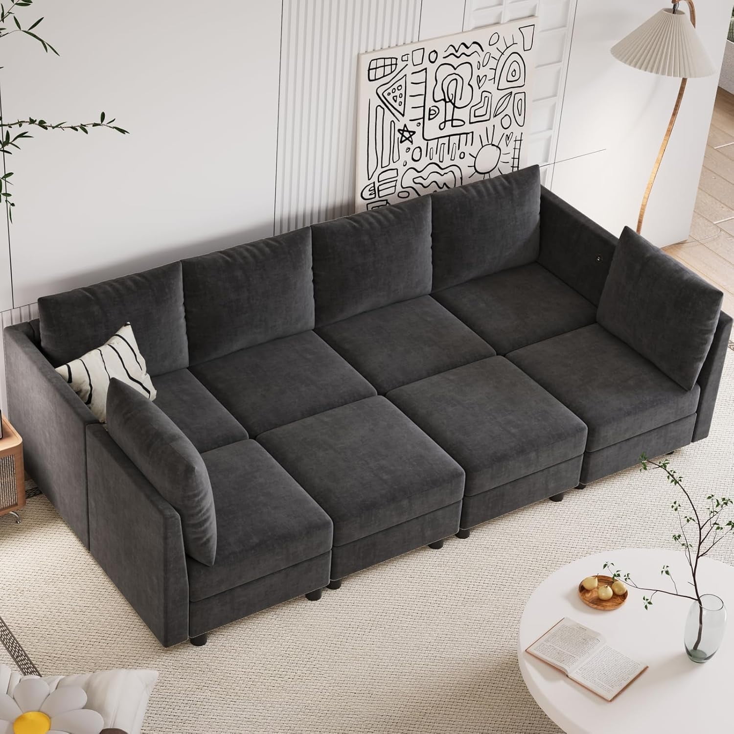 Techmilly Sectional Chenille Sofa, 8 Seats Modular Convertible Couch ...