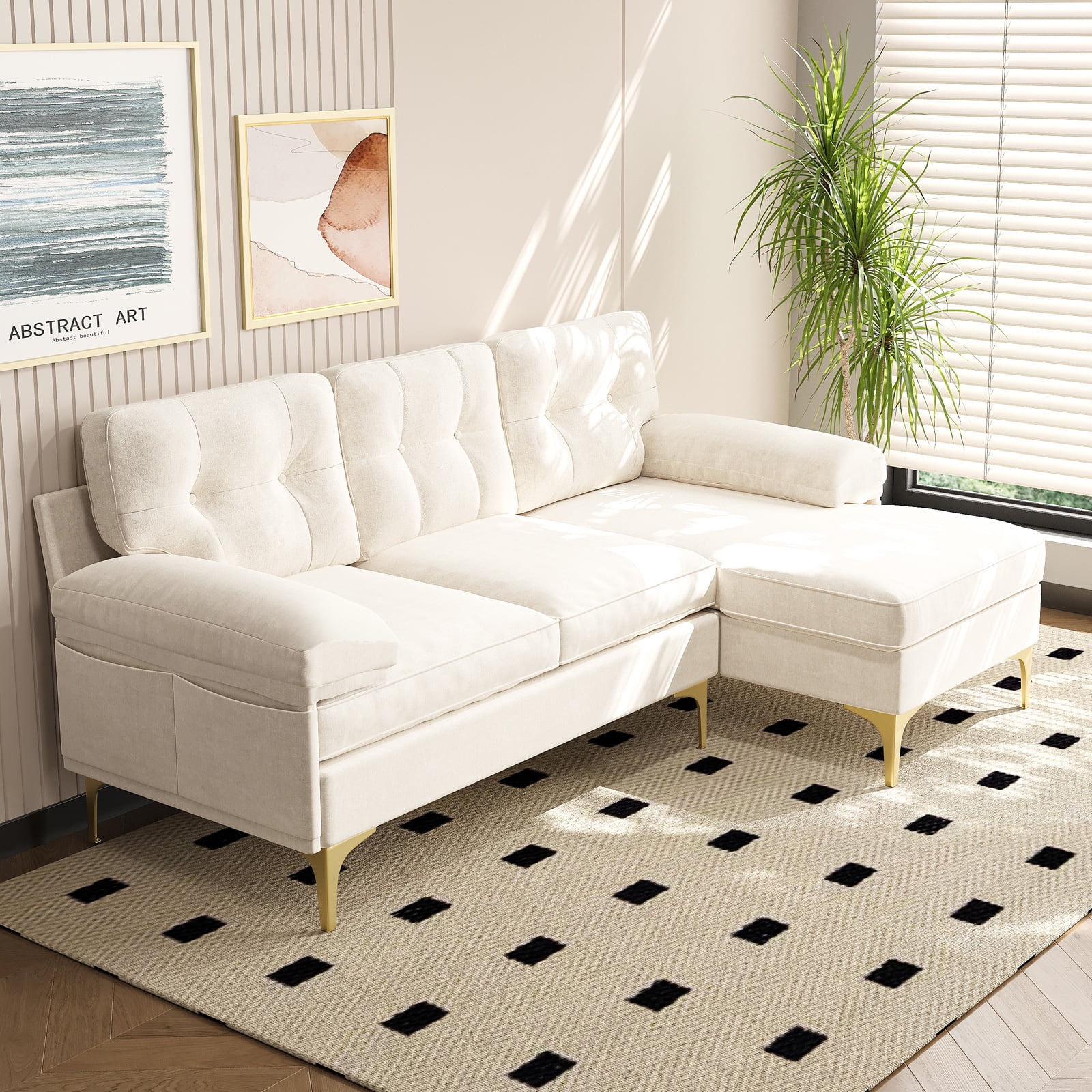 Techmilly Upholstered Sectional Sofa for Home, Apartment, Dorm, Bonus ...