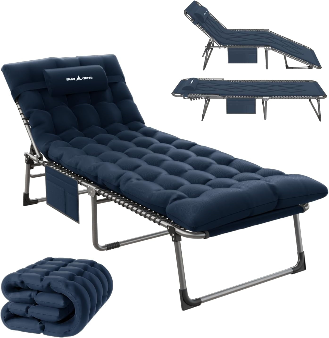 Techmilly Foldable Outdoor Sun Lounger Recliner: Multi-Position Navy ...