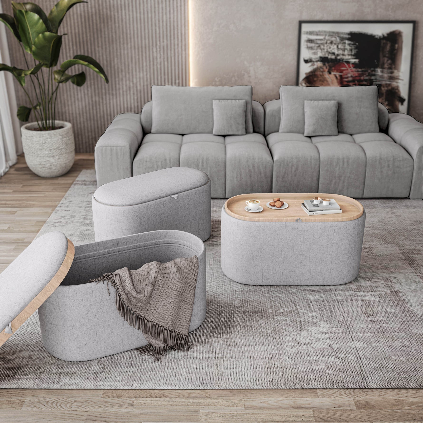 Techni Home Storage Ottoman with Reversible Tray Top, Natural - Walmart.com