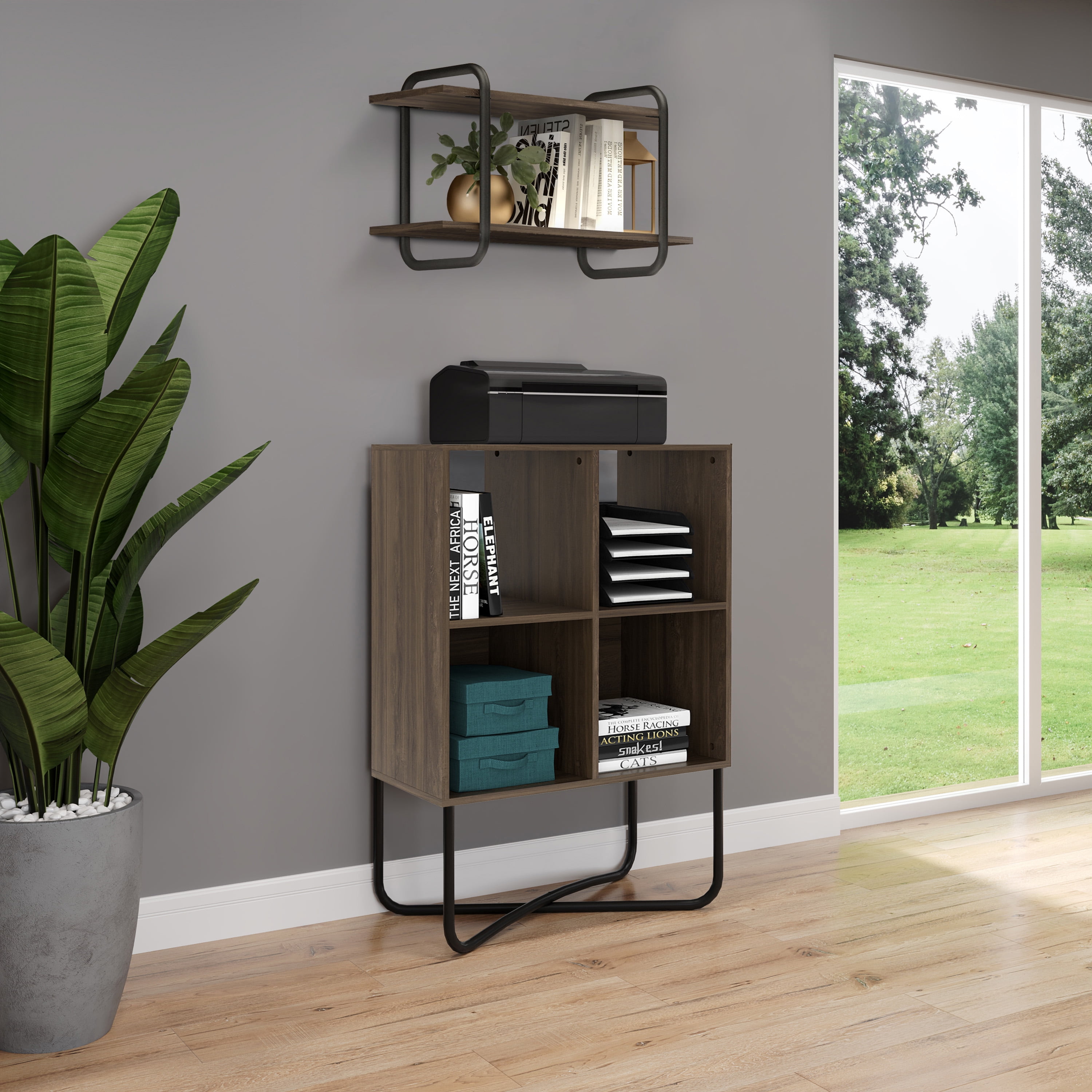 Techni Mobili Allure 2-Tier Modern Geometric Bookcase, Walnut - Walmart.com