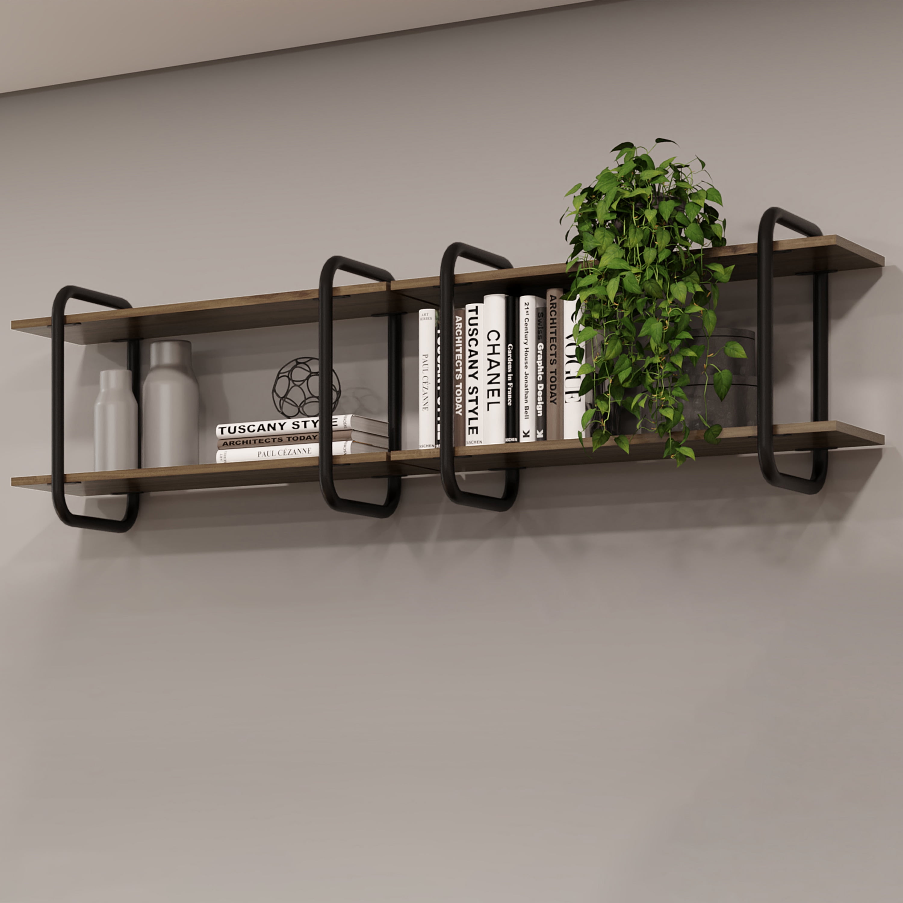 Techni Mobili, Allure Collection - Modern Floating Wall Shelves, Walnut ...