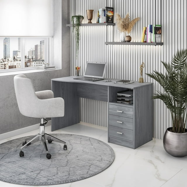 Techni Mobili Classic Desk with Drawers, Gray - Expansive Desktop ...