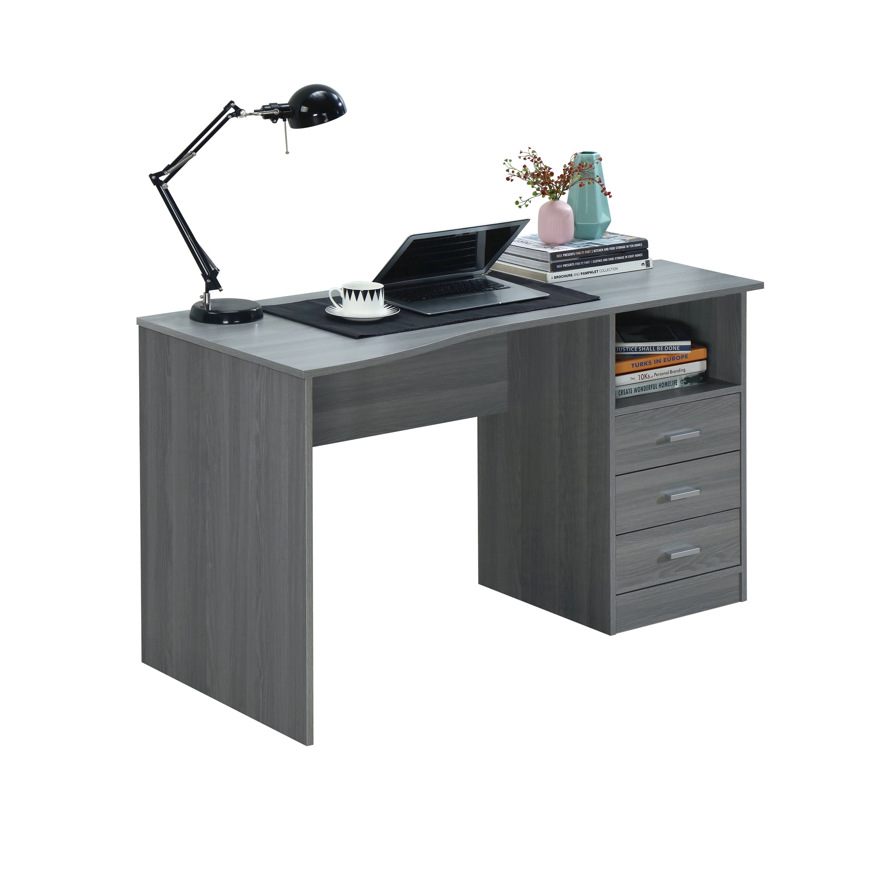 Techni Mobili Classic Desk with Drawers, Gray - Expansive Desktop ...