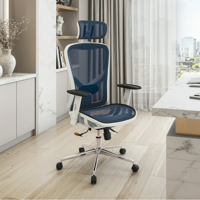 Techni Mobili High Back Executive Fabric Mesh Office Chair with Arms Blue RTA 1008 BL