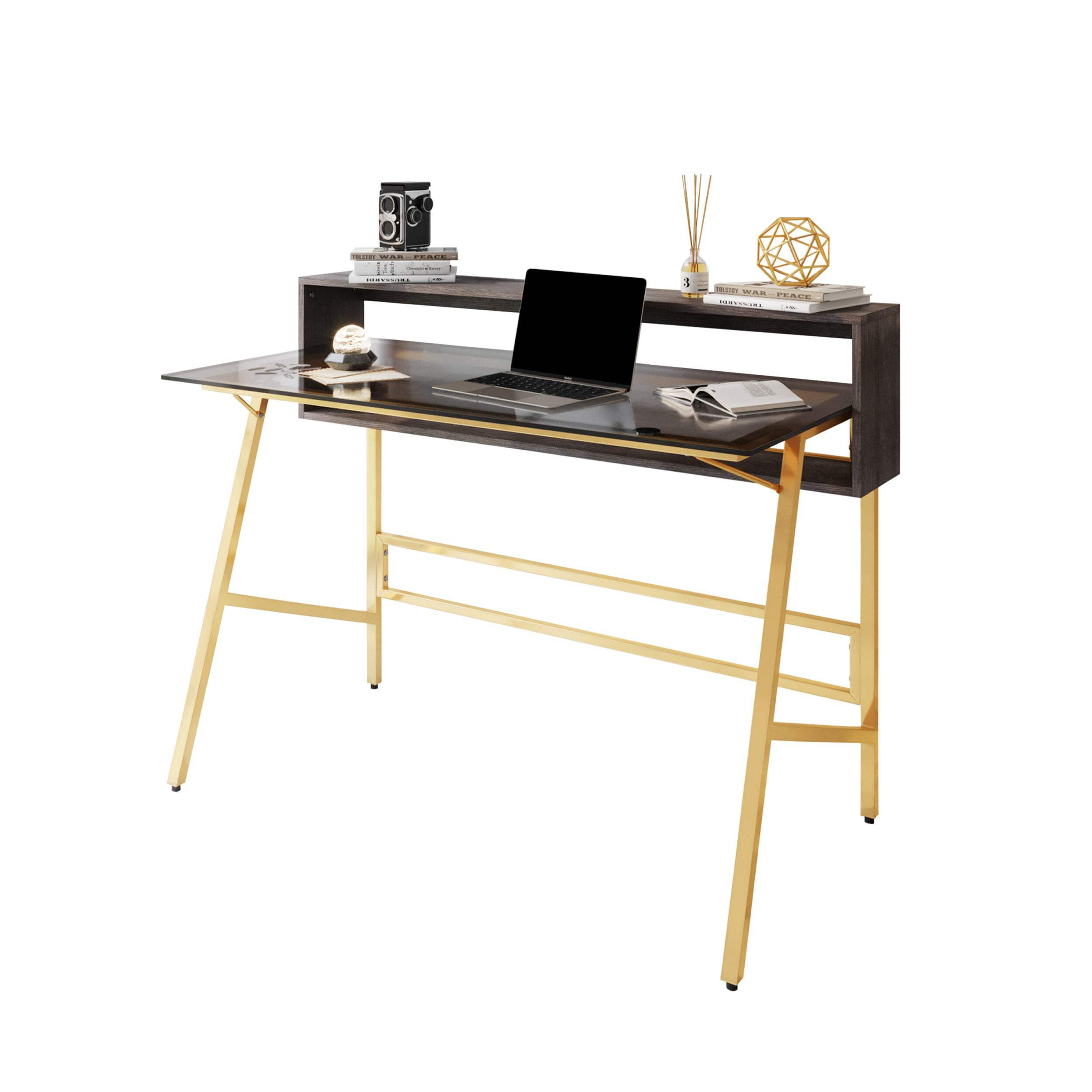 Techni Mobili Home Office Writing Desk With Riser, Gold Gold Writting ...