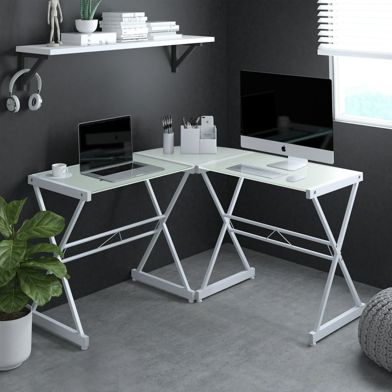 Techni Mobili L Shaped Glass Computer Desk White Walmart