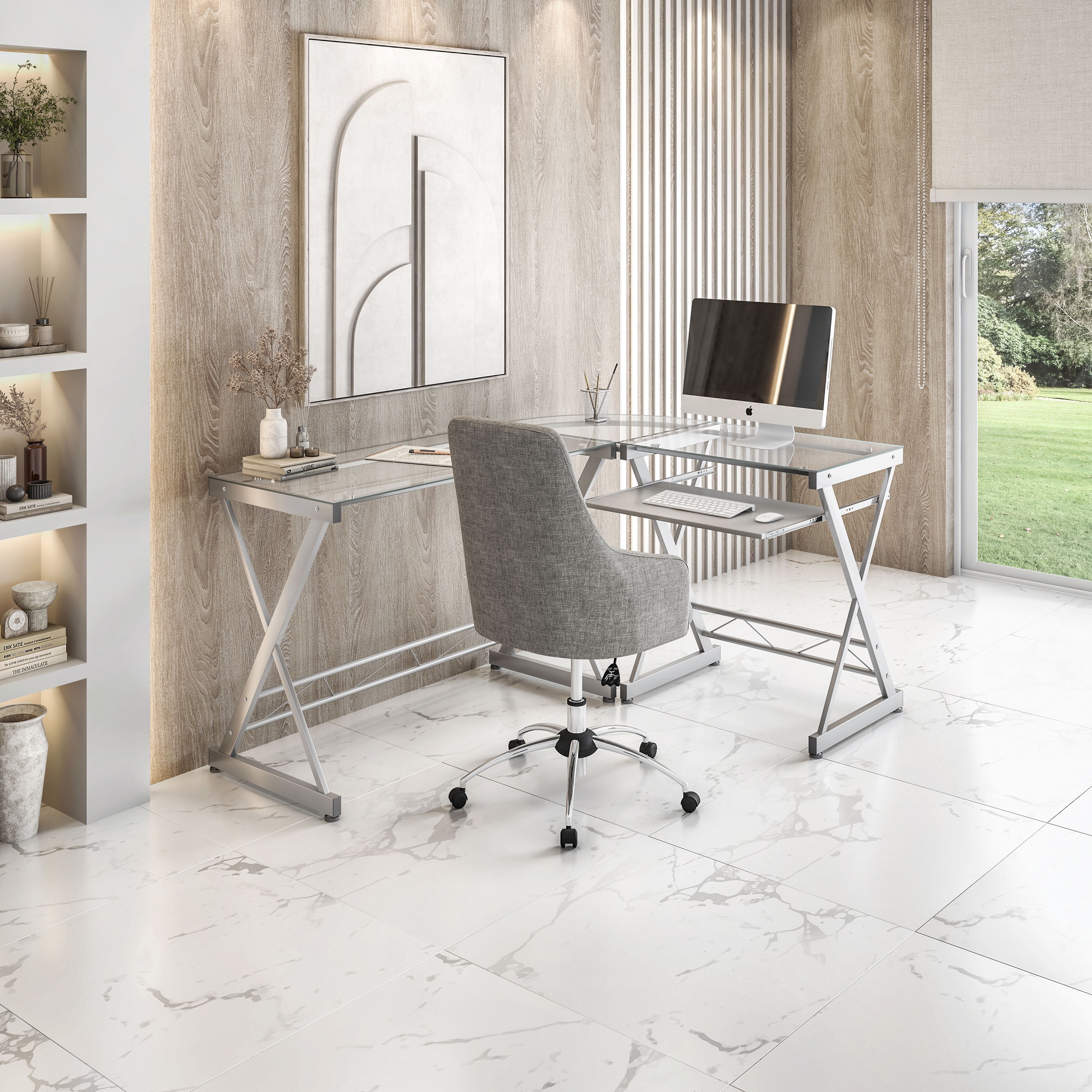 Techni Mobili L-Shaped Minimalist Modern Corner Desk with Tempered ...