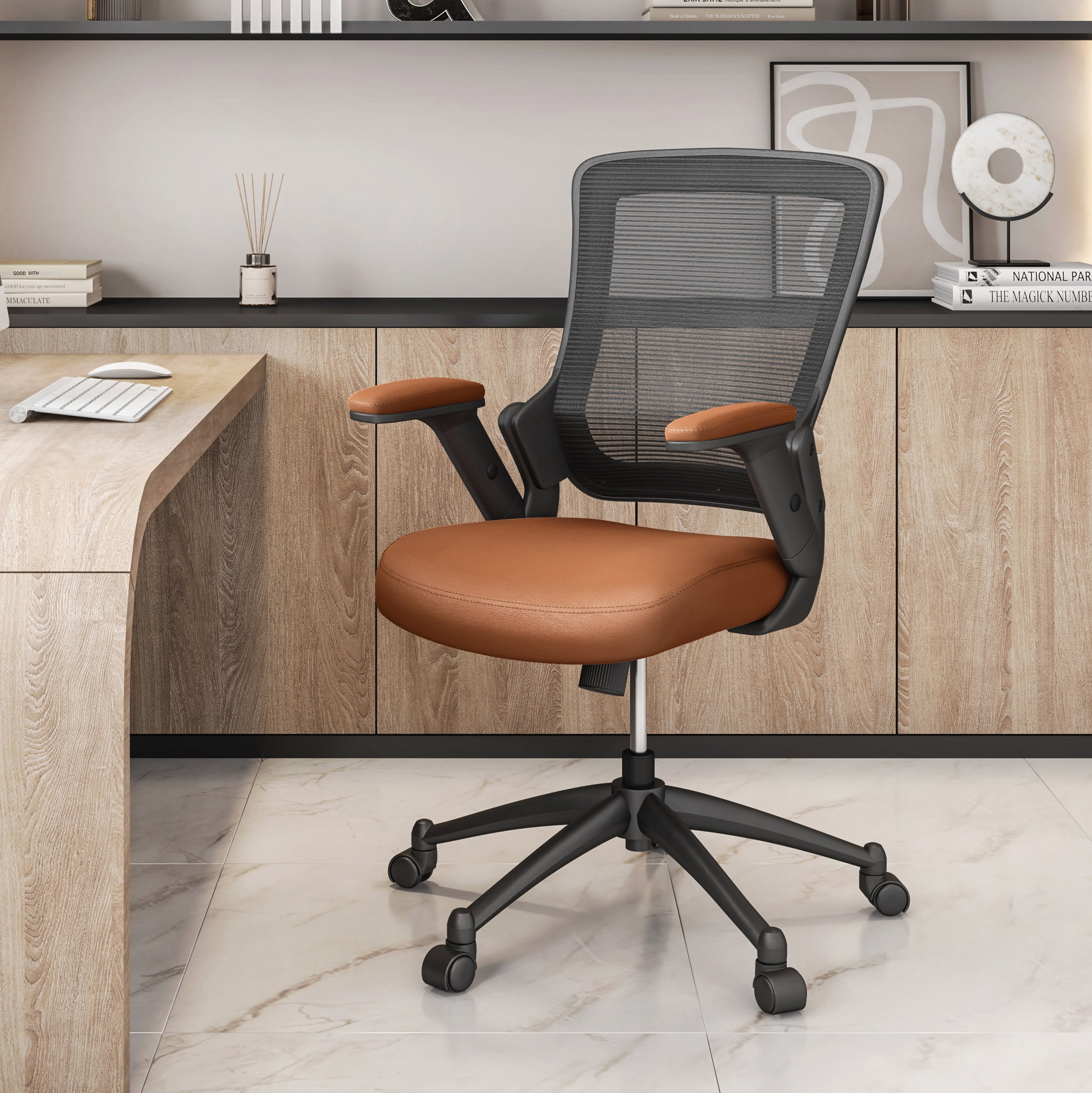 Techni Mobili Swivel Desk Arms Mid-Back Mesh Task Office Chair, Brown ...