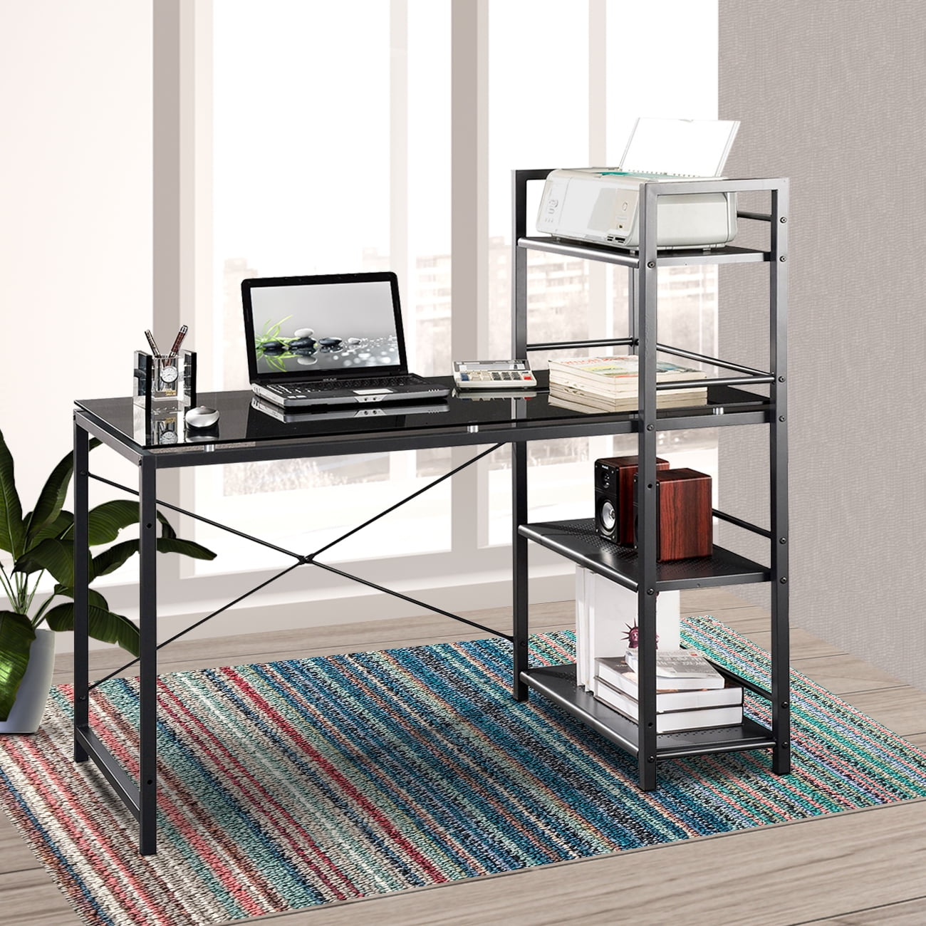 Techni Mobili Modern Smokey Gray Tempered Glass Top Computer ...