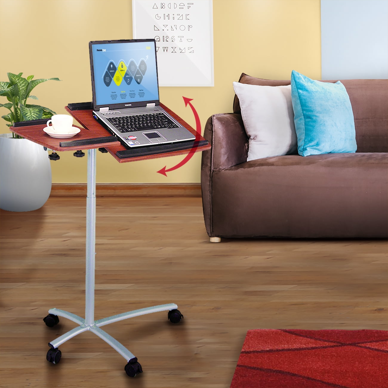 Techni Mobili Sit-to-Stand Rolling Adjustable Laptop Cart, Mahogany ...