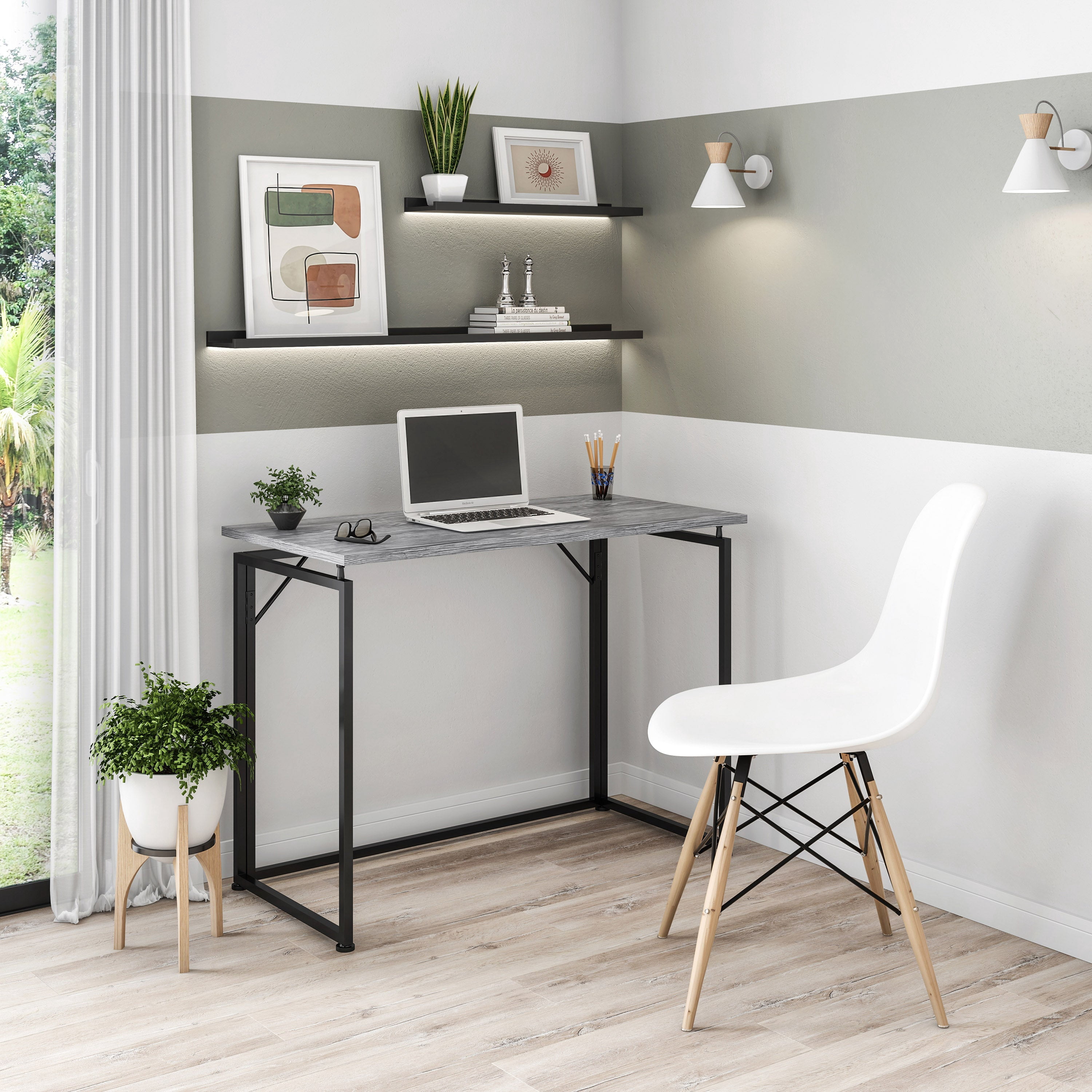 Techni Mobili Space Saving Folding Computer Desk, Grey RTA-15FLD-GRY ...