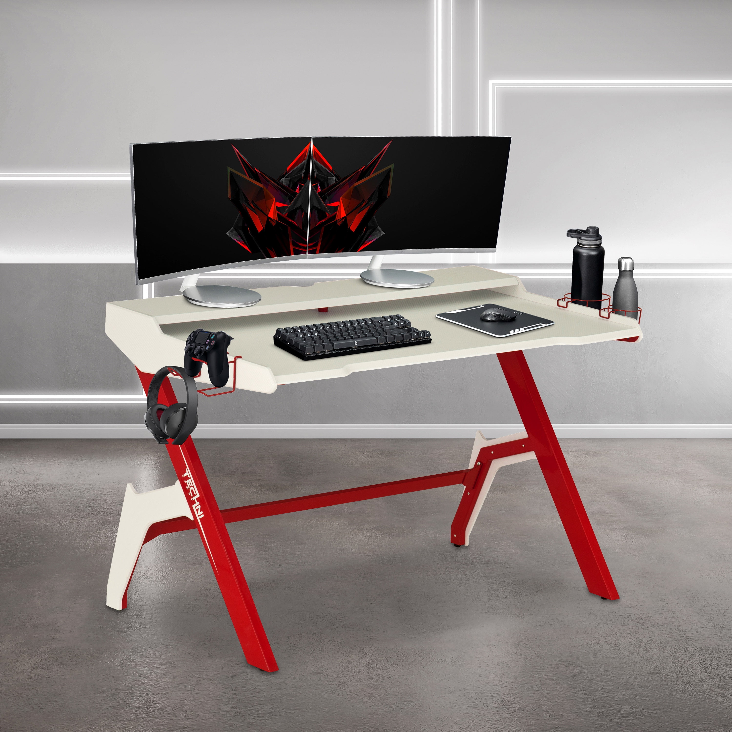 Techni Sport Ergonomic Computer Gaming Desk Workstation with Cupholder ...