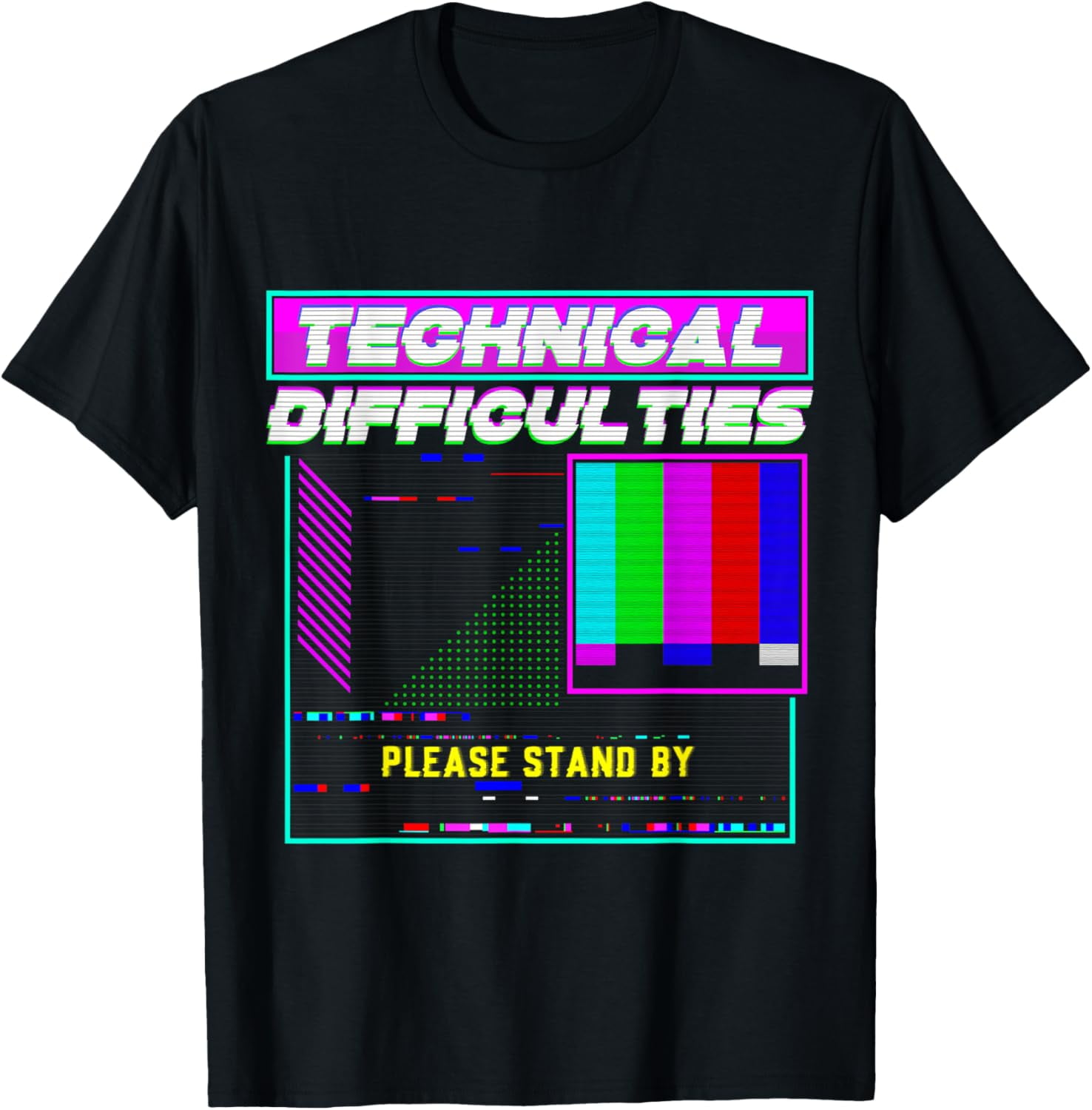 Technical Difficulties Glitch Tech Vaporwave Retro TV Techie T-Shirt ...