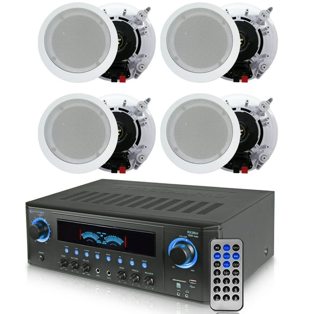 Technical Pro 1000W Professional Home Stereo Receiver w/ USB & SD Card Inputs + 2 Pairs of 5.25 ...