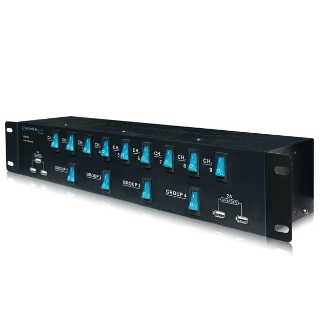 Technical Pro 1800W Rack Mount 17 Outlet Power Supply with USB Ports ...