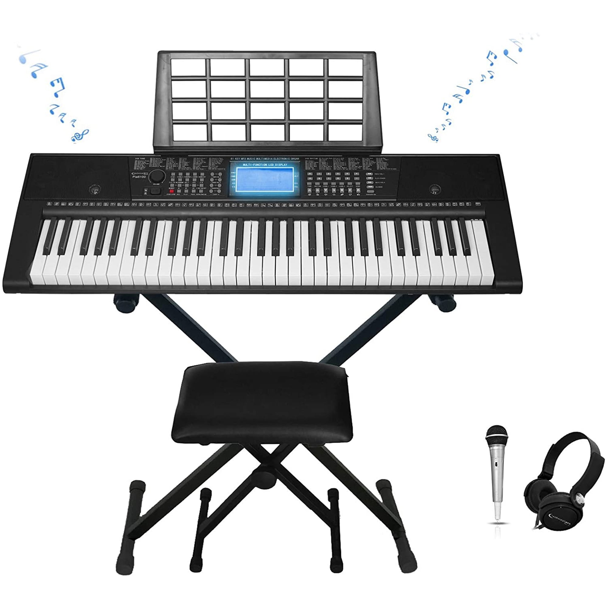 Technical Pro 61 Keys Electric Piano Keyboard with Stand Seat Mic ...