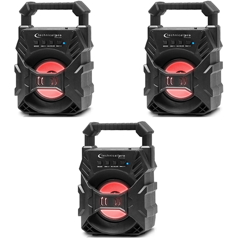 Technical Pro Bluetooth Speaker Portable Rechargeable LED USB FM TF Compact 3" - Walmart.com