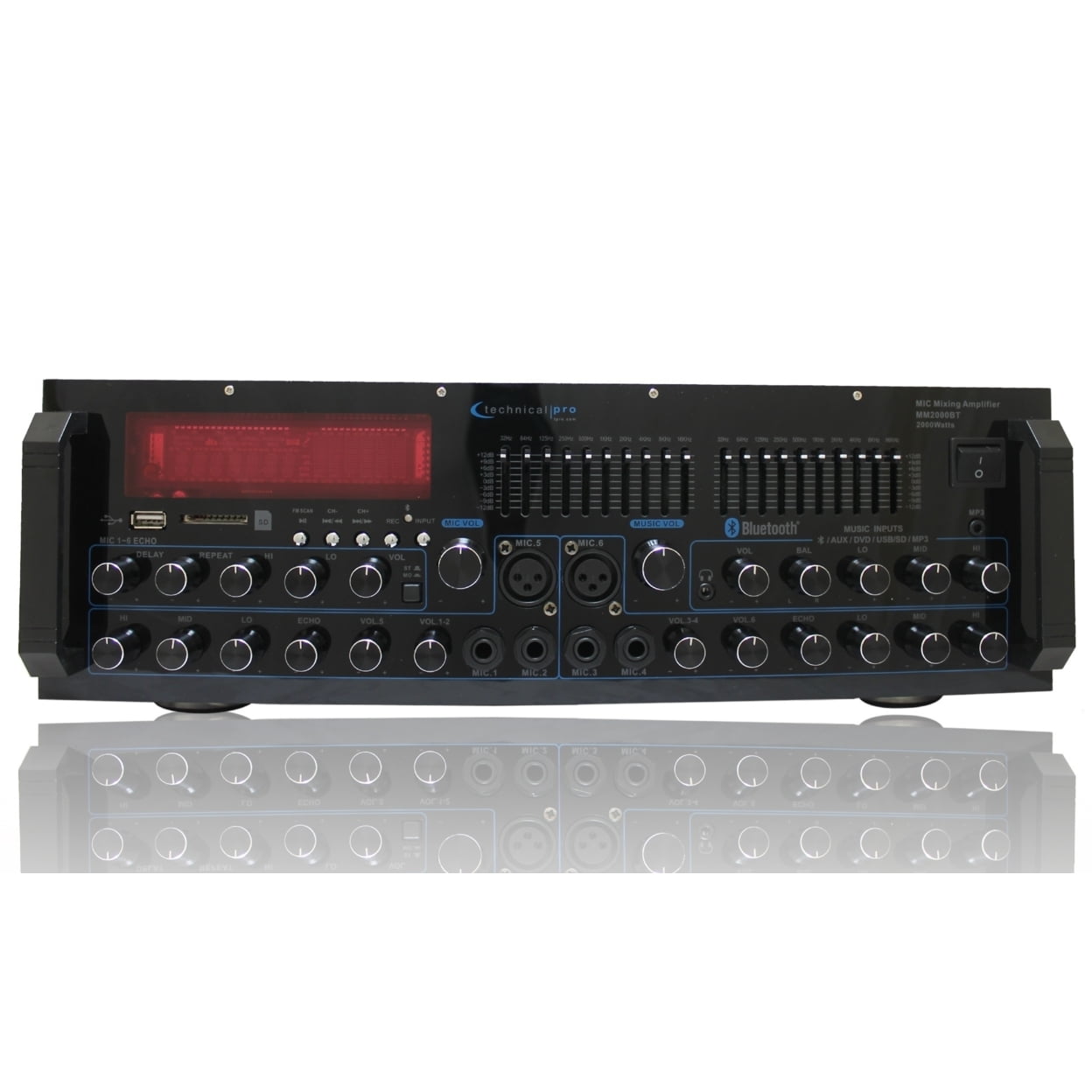 Technical Pro DJ Karaoke Mixer Amplifier Bluetooth 6 Mic Inputs USB ...