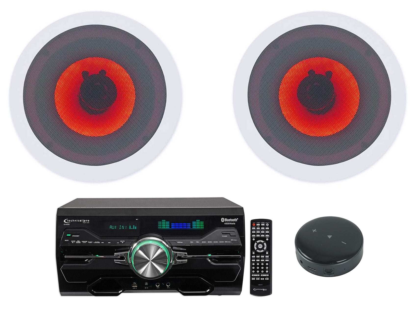 Technical Pro DV4000 Home DVD Amplifier+6.5" LED Ceiling Speakers+Wifi ...