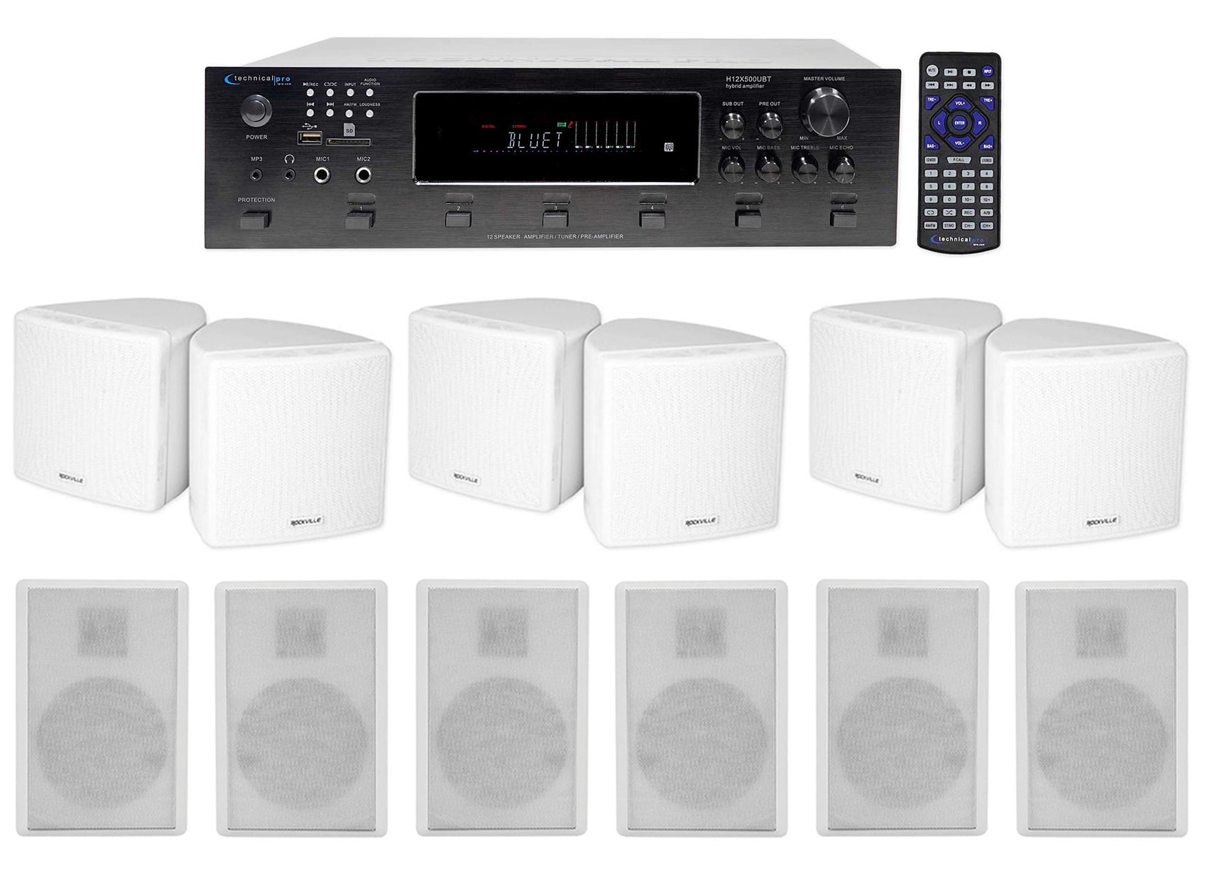 Technical Pro H12X500UBT 6-Zone Home Theater Receiver+6 White Cube+Wall ...
