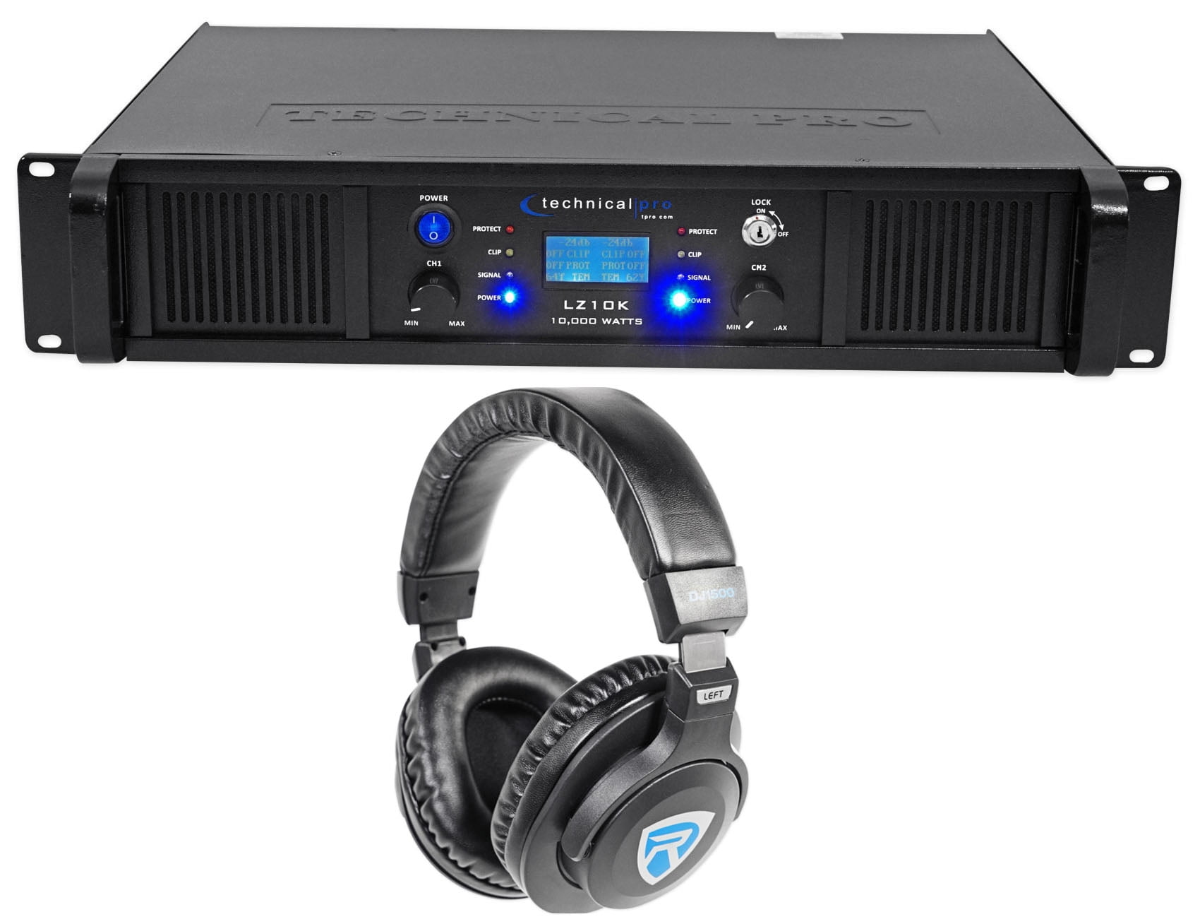Technical Pro LZ10K Pro 10,000W 2-Ch Amplifier w/LCD Display+Key Lock ...