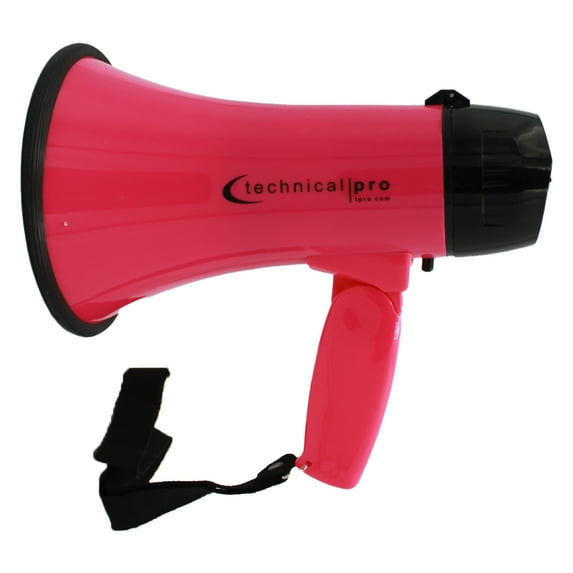 Technical Pro Portable 20W Pink Black Megaphone Bullhorn 300M Range Siren - Walmart.com