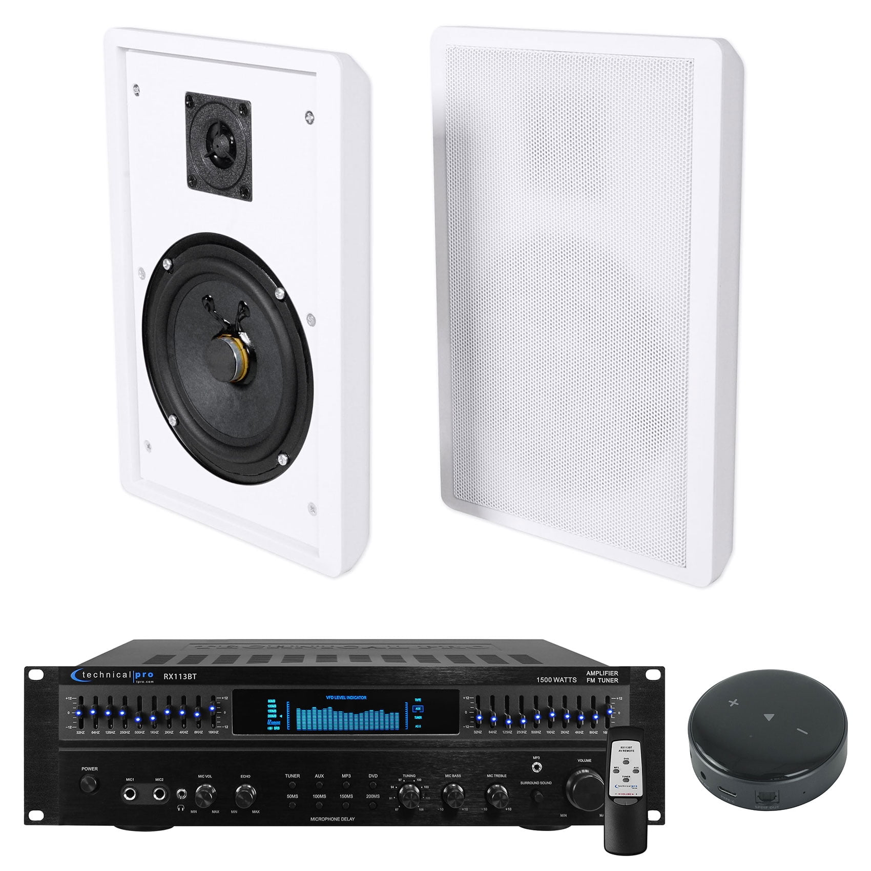 Technical Pro RX113BT Home Theater Amplifier+Wifi Receiver+4 White Slim ...