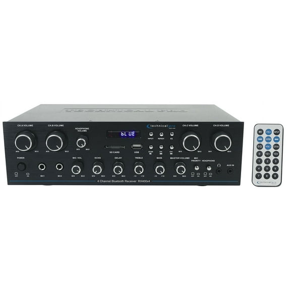 Technical Pro RX400X4 4 Channel 8 Speaker Bluetooth Home Receiver+Mic ...