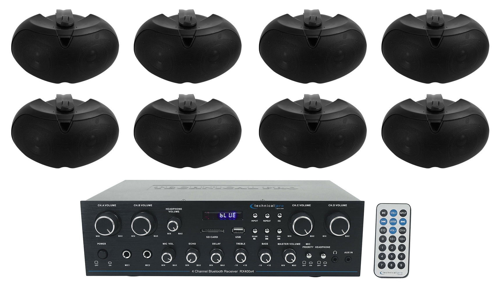 Technical Pro RX400X4 Bluetooth Home Receiver+8) Dual 4" Patio Speakers ...