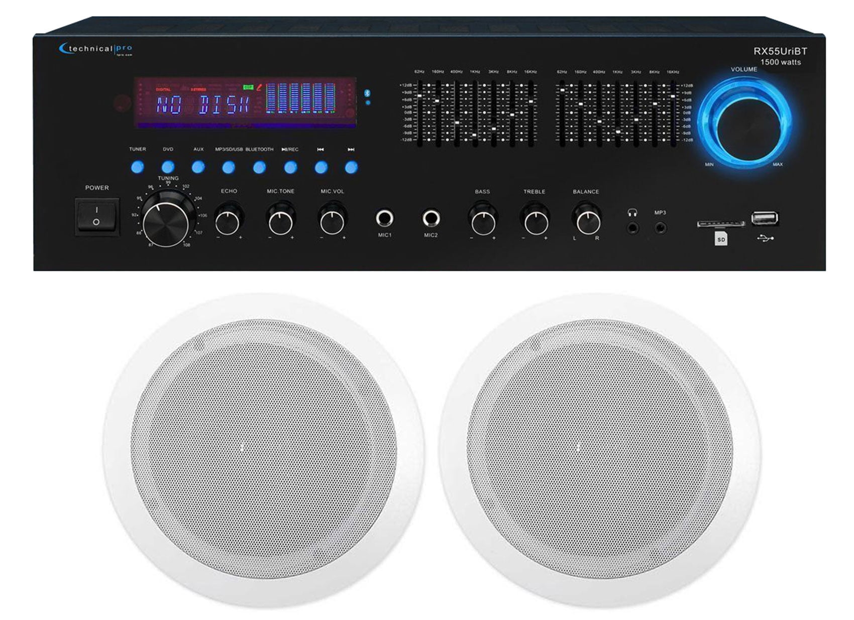 Technical Pro RX55URIBT Home Theater Bluetooth Receiver+2) 6.5" Ceiling ...