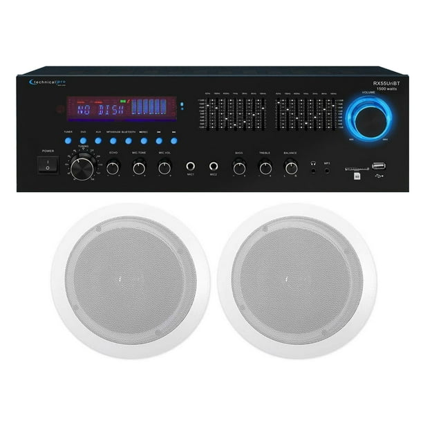 Technical Pro RX55URIBT Home Theater Bluetooth Receiver+2) 6.5" Ceiling Speakers - Walmart ...
