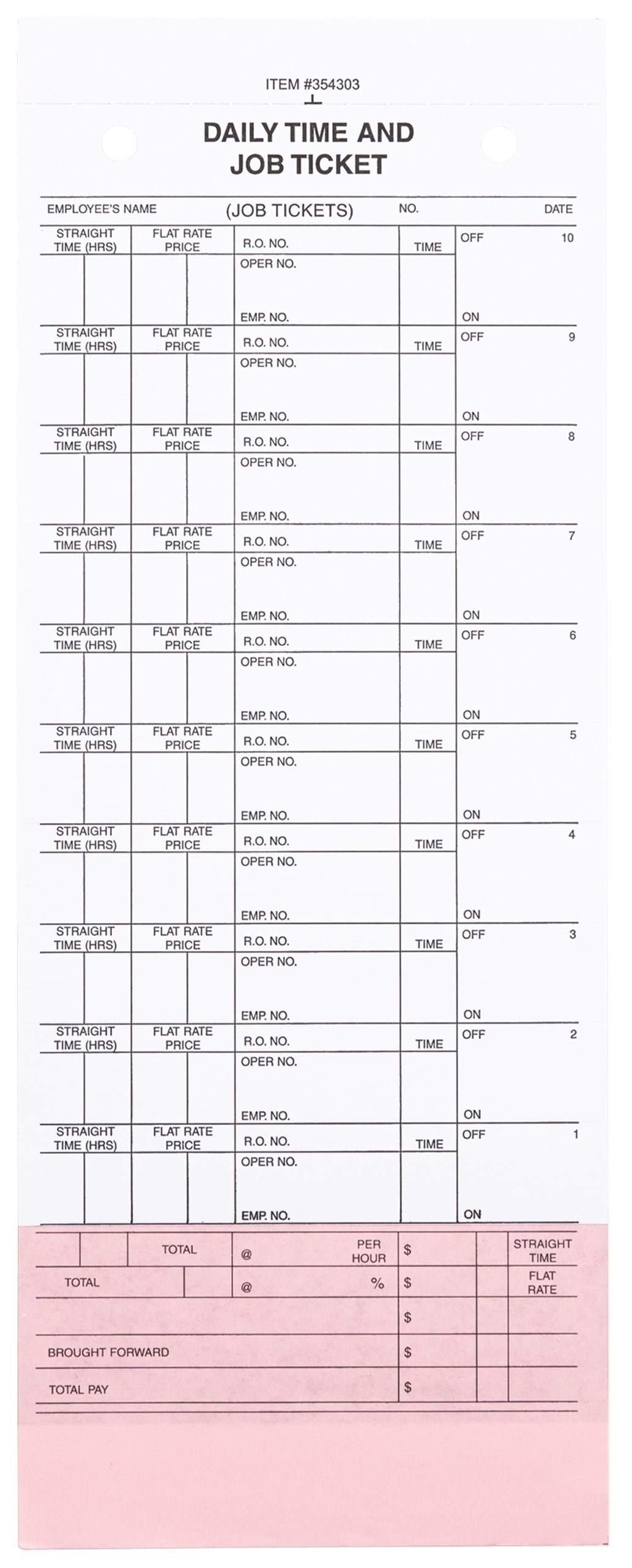 Technician's Daily Job Ticket - 4 1/2ʺW x 10 1/4ʺH - Pack of 100 ...