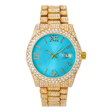 Men's 45mm Iced Diamond Pave Watch with Roman Dial - Simulated Diamonds ...