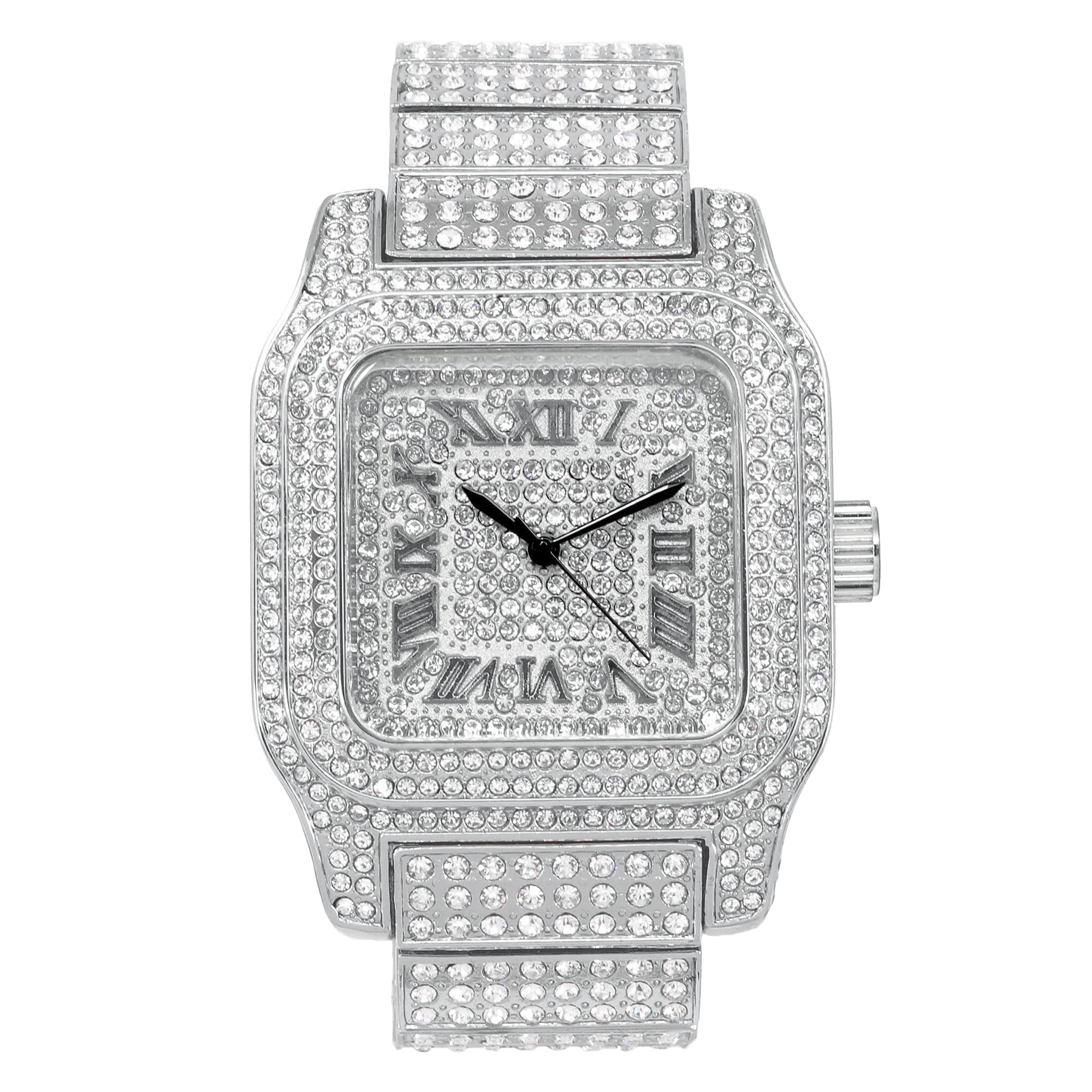 Techno Pave Men's 45mm Square Iced Diamond Watch - Fully Iced Case ...