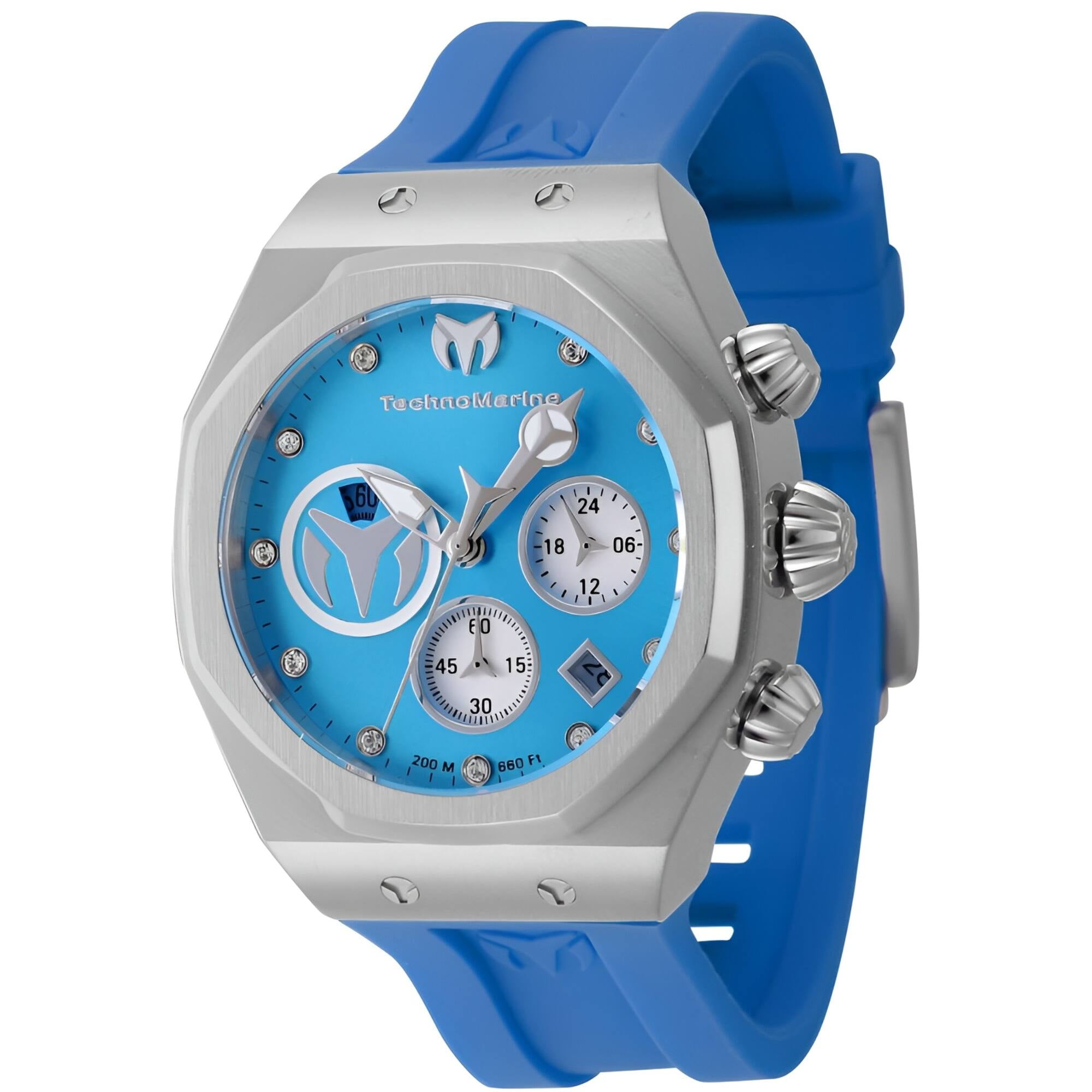 TechnoMarine Womens Reef Quartz Chronograph Sky Blue, Silver Dial Watch ...
