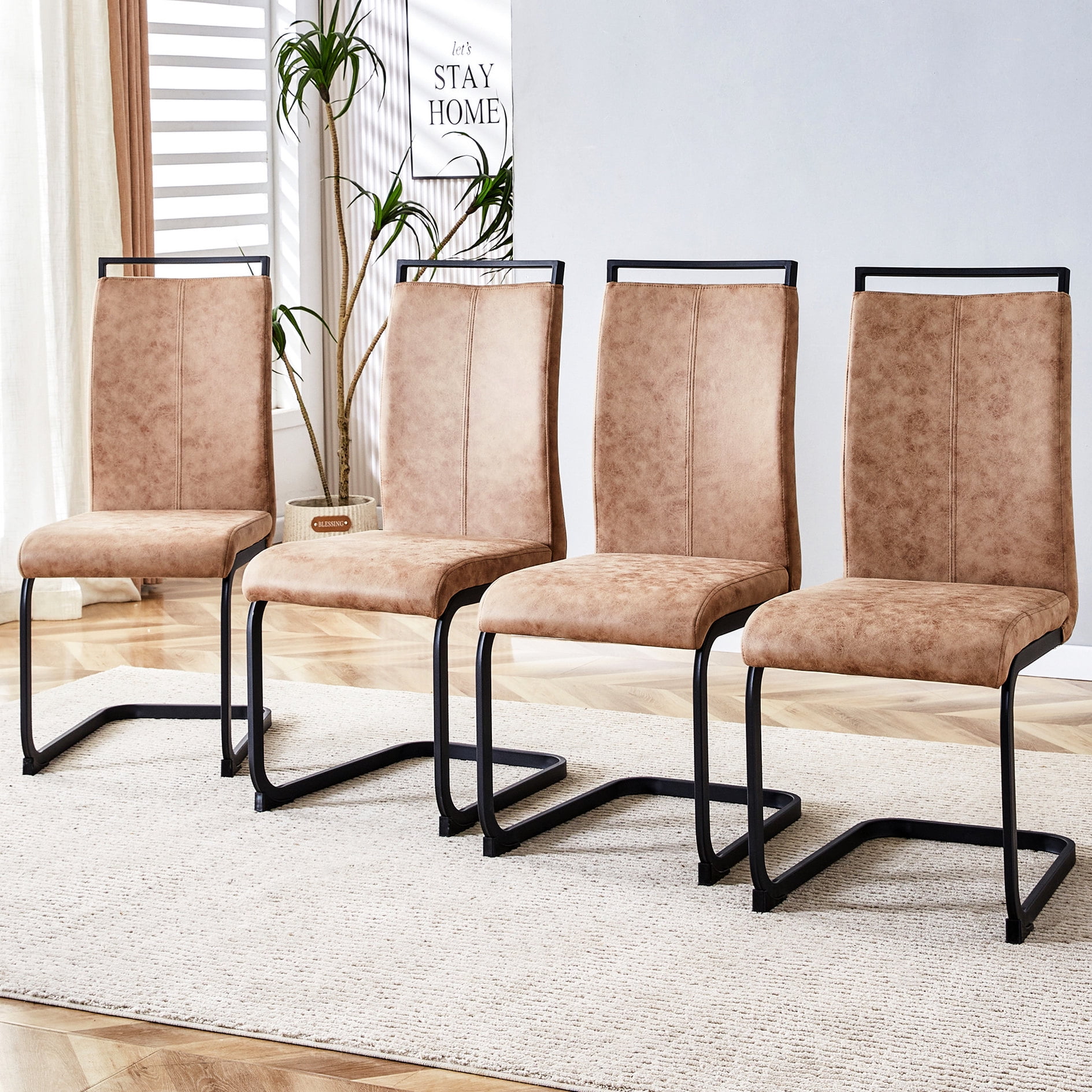 Technology Cloth High Back Chairs with Black Metal Legs, Brown, 4 in a ...