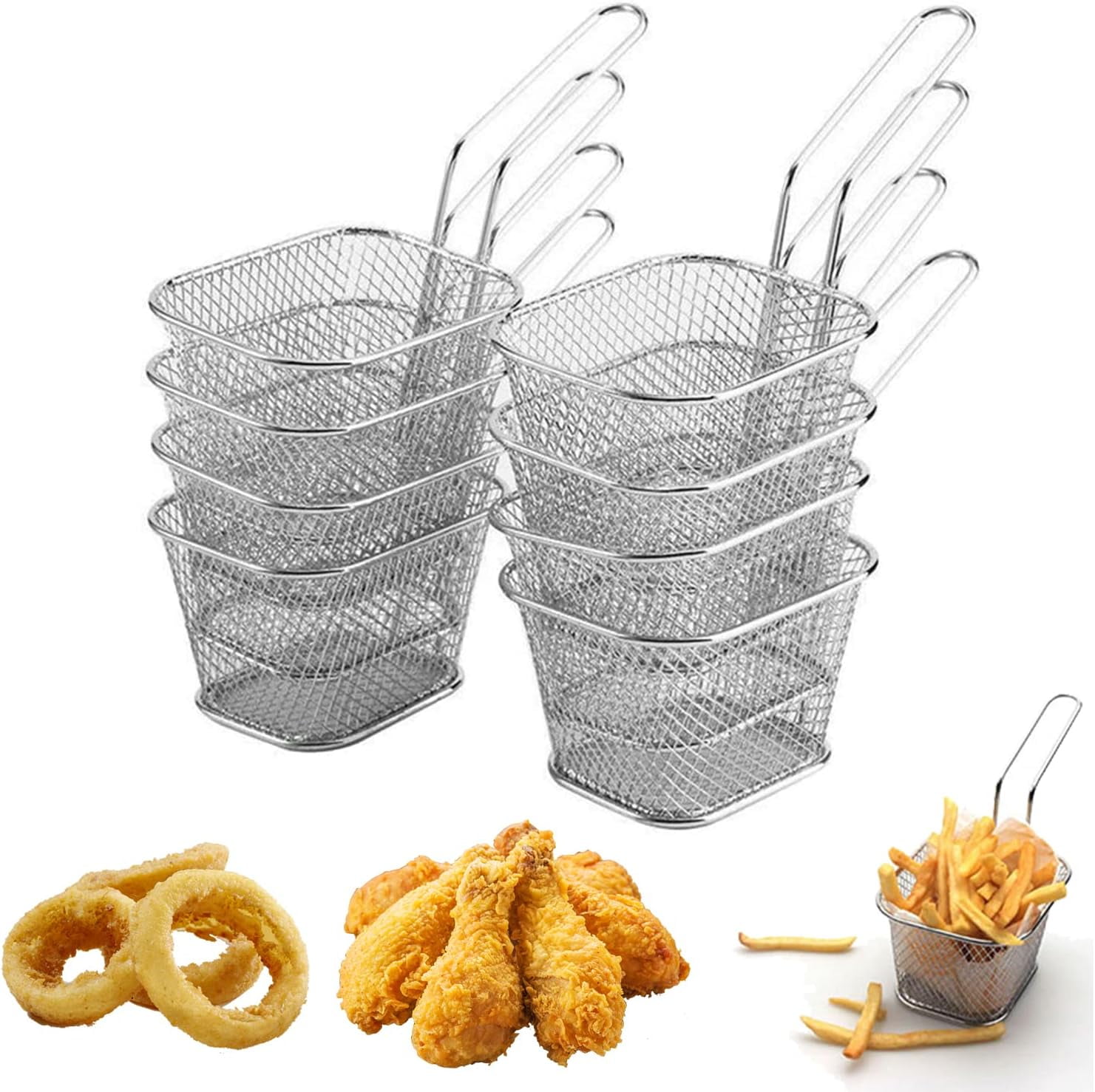 Techshare 8PCS Mini Square Fry Baskets, Stainless Steel Basket for ...