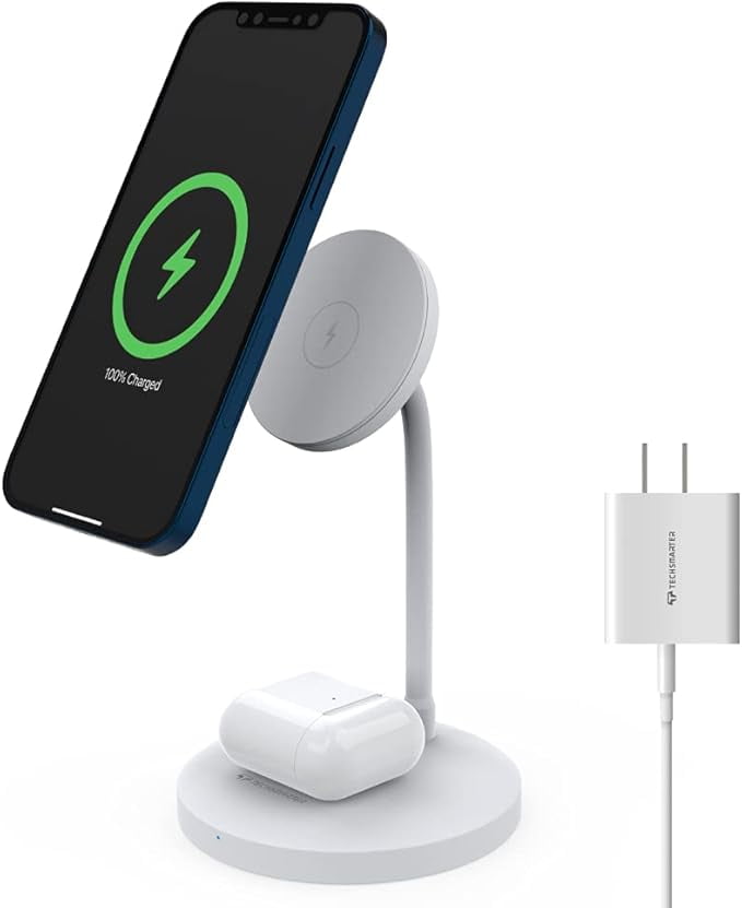 Techsmarter 2-in-1 Magnetic Wireless Charging Stand with 20W USB-C Wall ...
