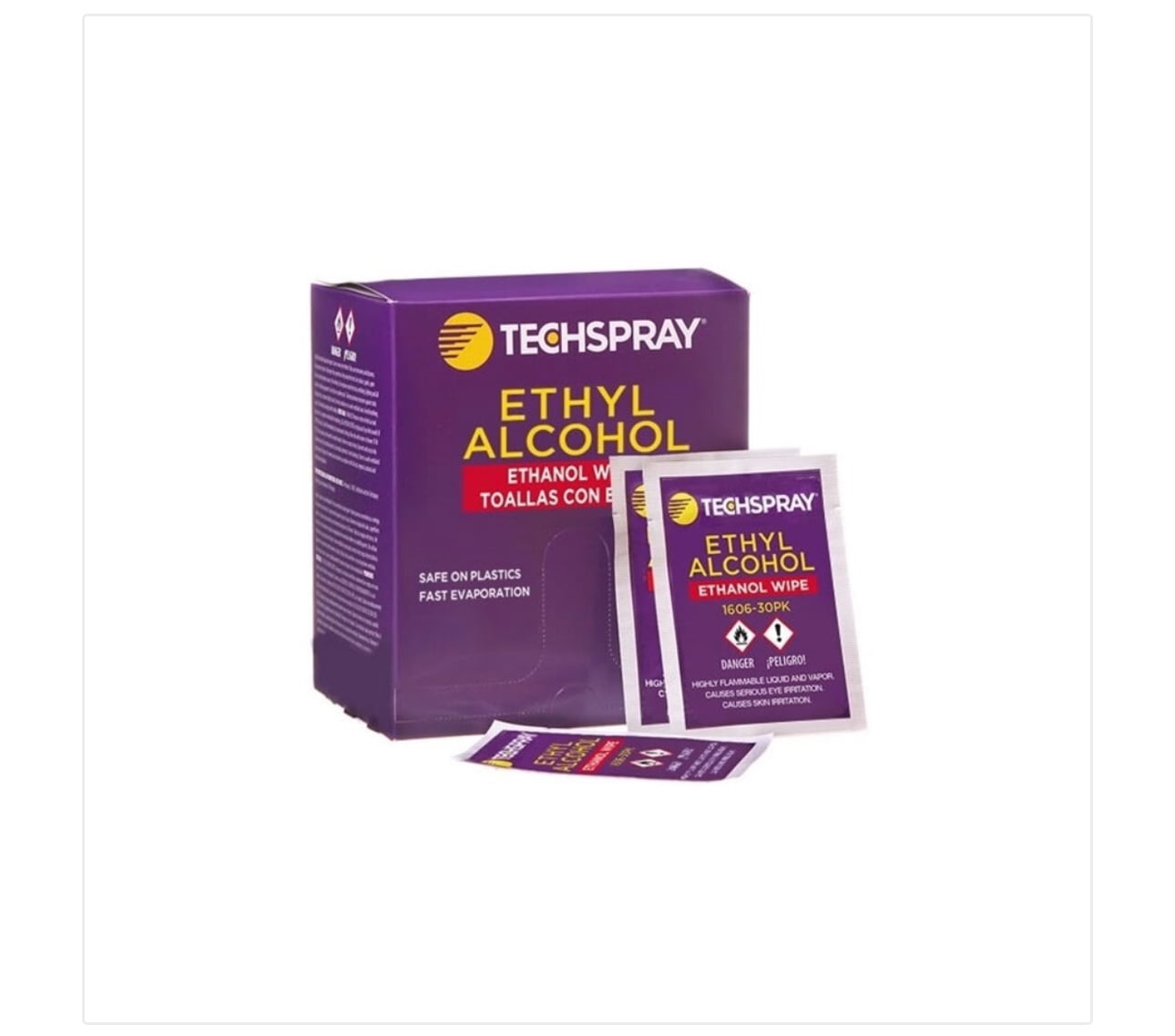 Techspray 1606-30PK Ethyl Alcohol (Ethanol) Wipes, 30Ct Individually ...