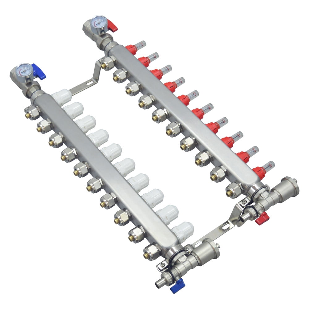 Techtongda 10-Branch PEX Radiant Floor Heating Manifold Set 1/2" Floor ...