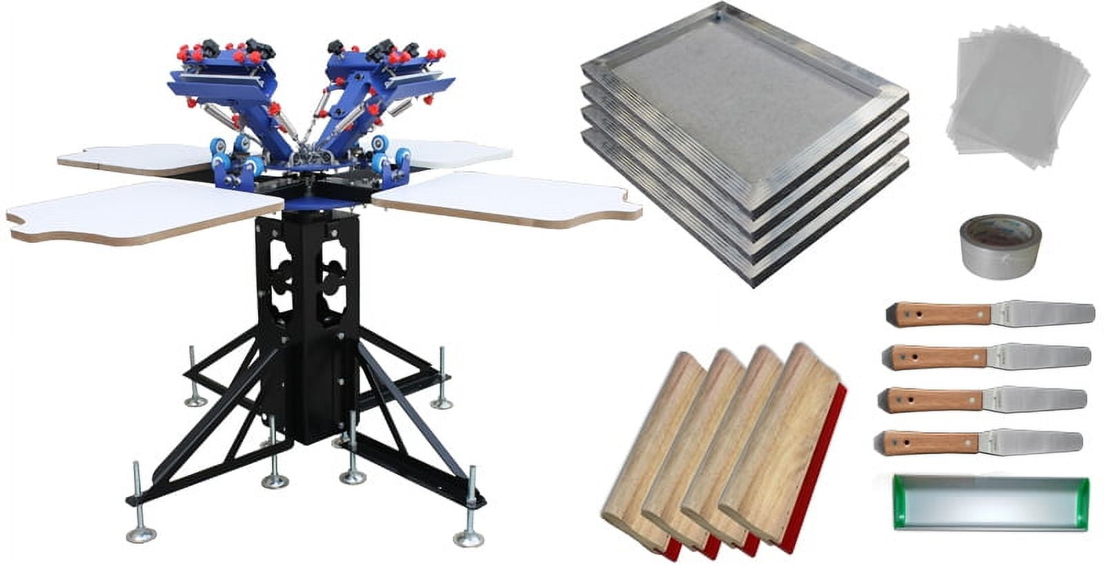 Techtongda 4 Color 4 Station Screen Printing Press Kit Tensioned Sceen ...