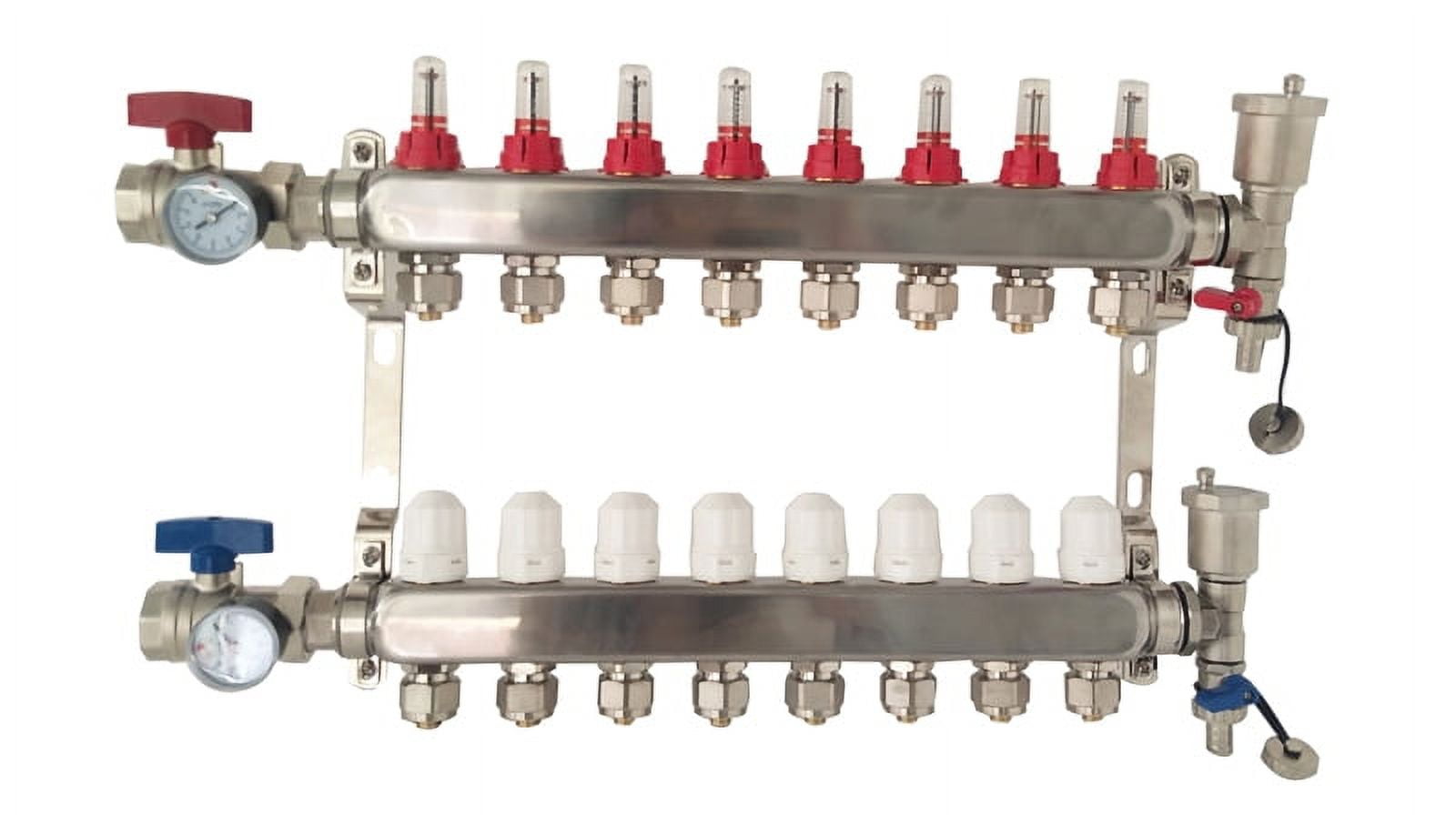 Techtongda 8-Branch PEX Radiant Floor Heating Manifold Set with Flow Meters Stainless Steel ...