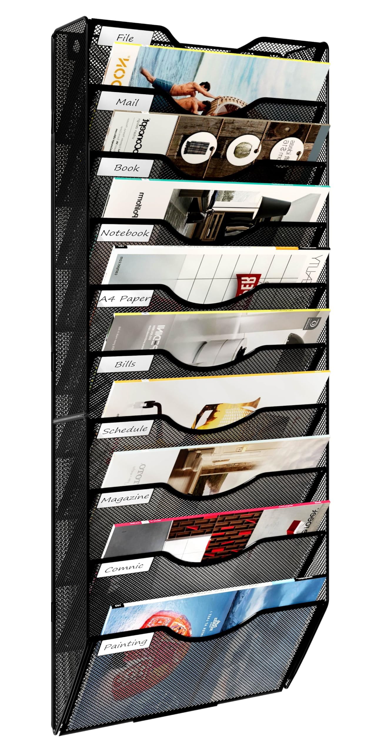 Techvida 10 Tier Metal Mesh Wall File Holder, Office Hanging Folder ...