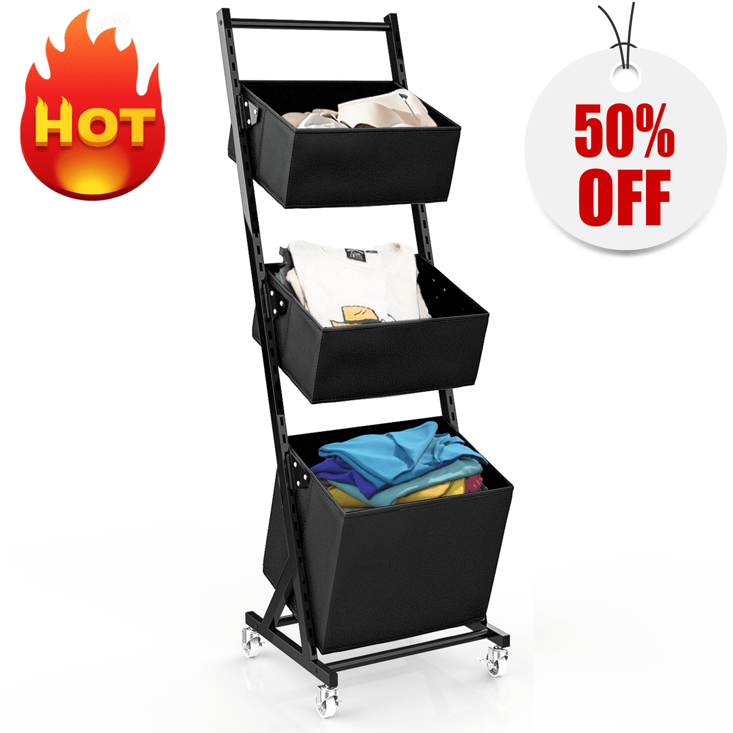 Techvida 3-Tier Laundry Hamper Cart, Adjustable Laundry Basket Sorters ...